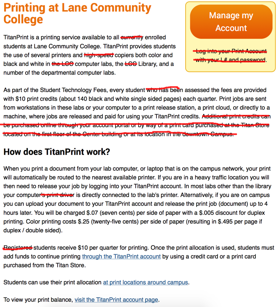 Simplifying the Text – Lane Community College Web Team